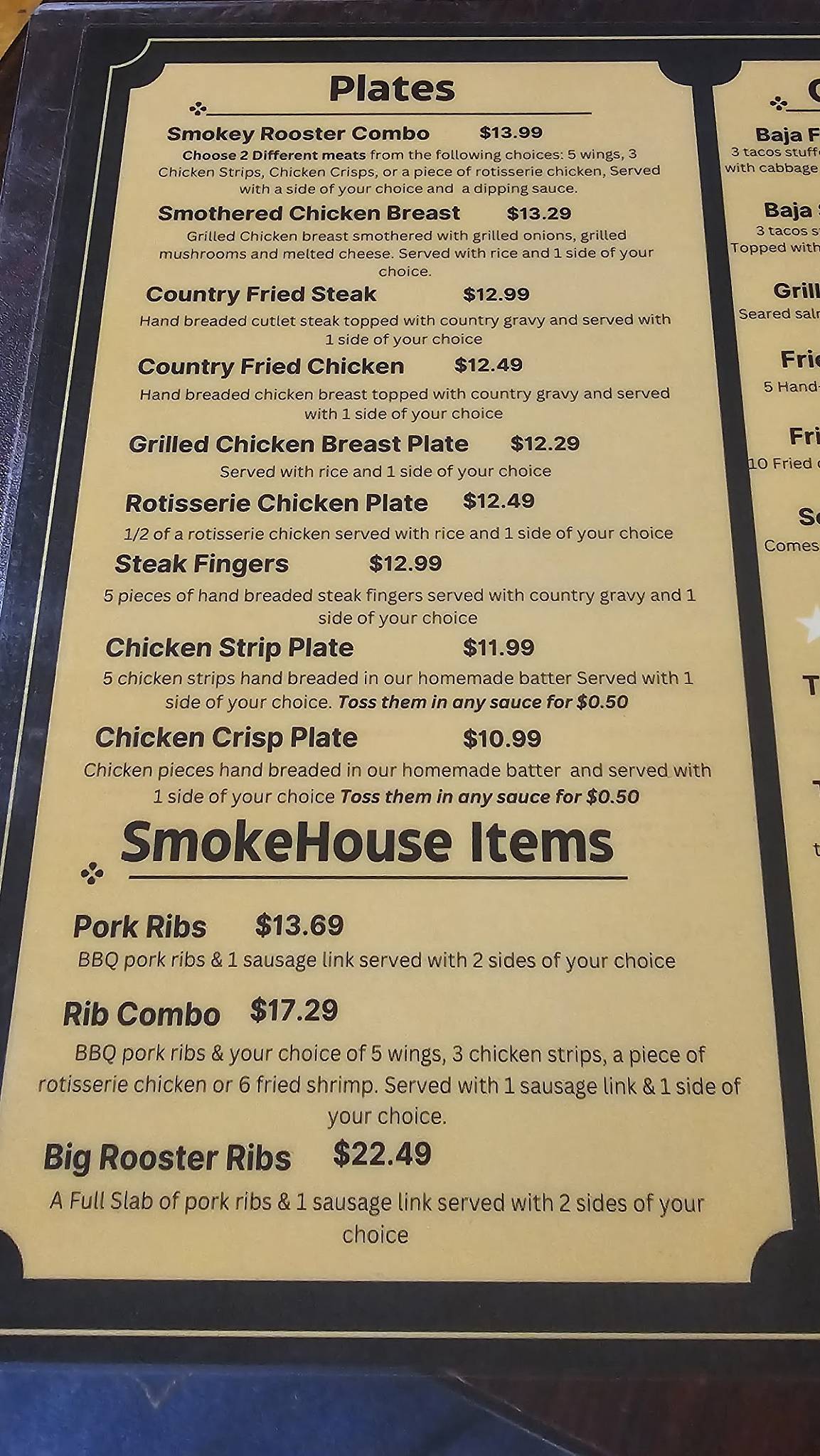 Menu at Smokey Rooster bar and grill, Corpus Christi