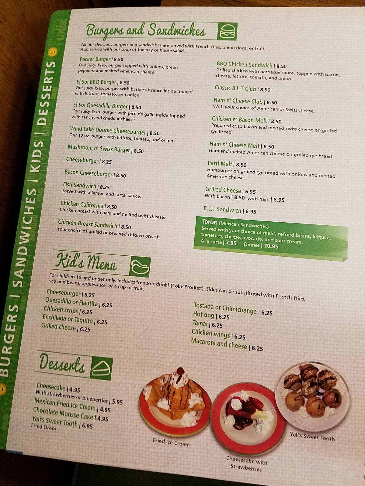 Menu at Sol De Mexico restaurant, Mukwonago