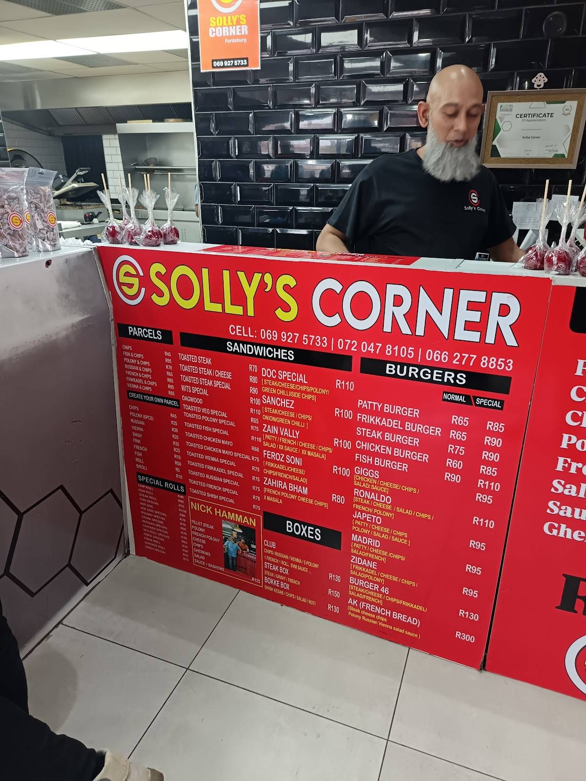 Menu at Sollys Corner restaurant, Johannesburg