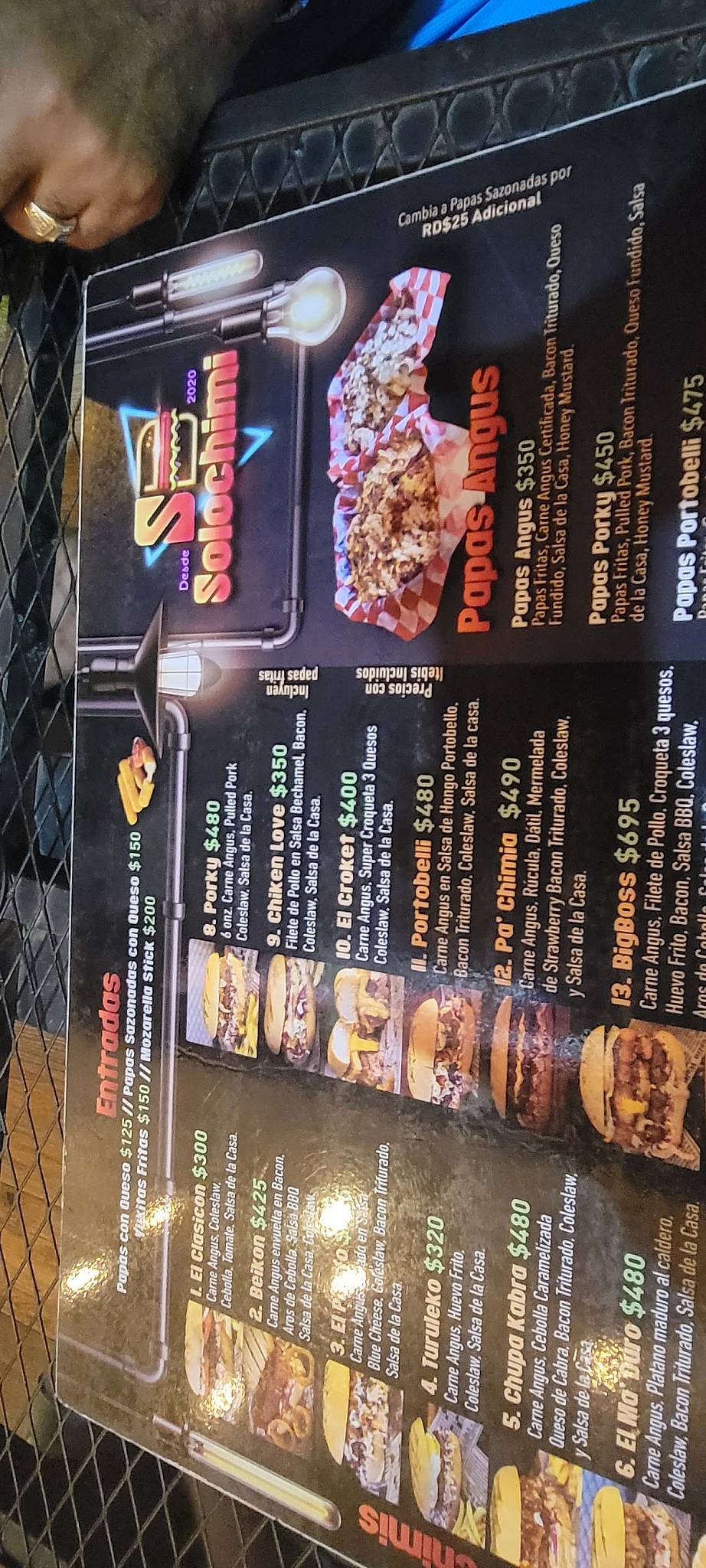 Menu at Solo Chimi restaurant, Santo Domingo Este, F4VX+V5V
