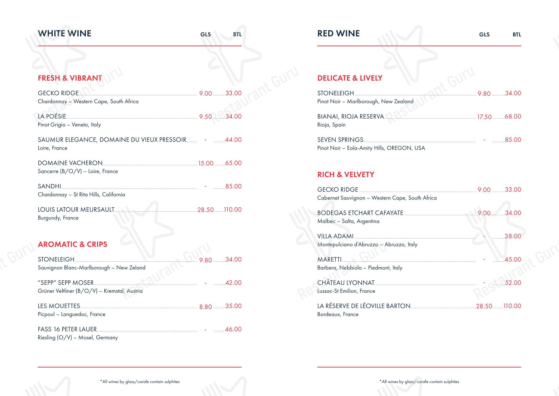 Menu at Sophie’s Rooftop Restaurant, Terrace & Bar, Dublin