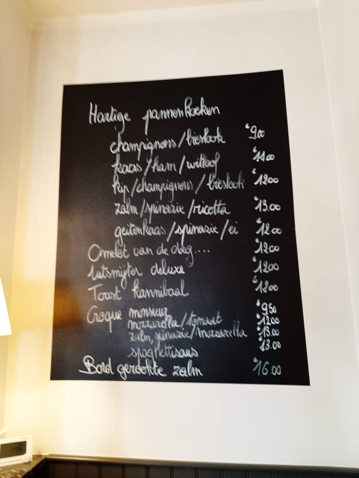 Menu at Sorelle restaurant, Ghent