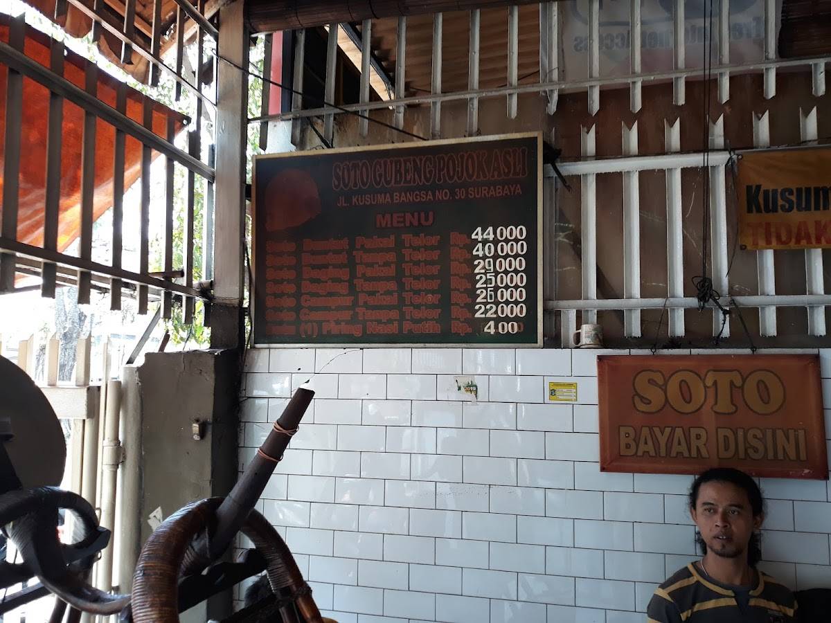 Menu at Soto Madura Gubeng Pojok Asli restaurant, Surabaya, Jl. Kusuma ...