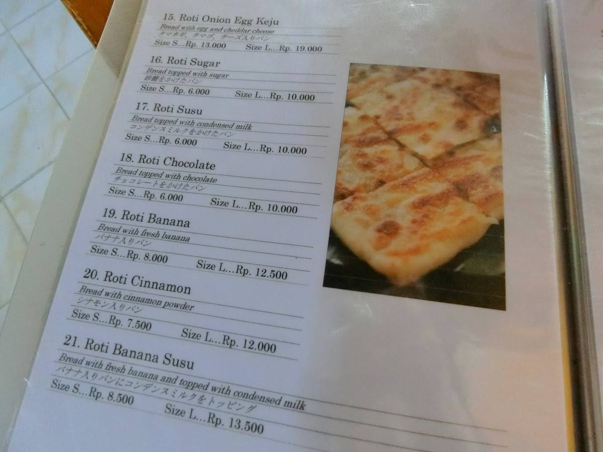 Menu at Roti Canai & Teh Tarik Warung Bunana cafe, Kuta Selatan, Jl ...