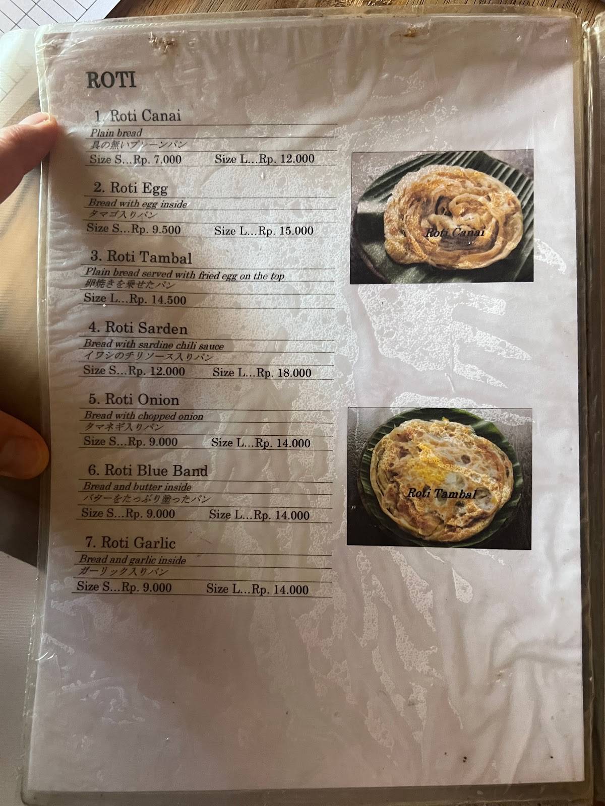Menu at Roti Canai & Teh Tarik Warung Bunana cafe, Kuta Selatan, Jl ...