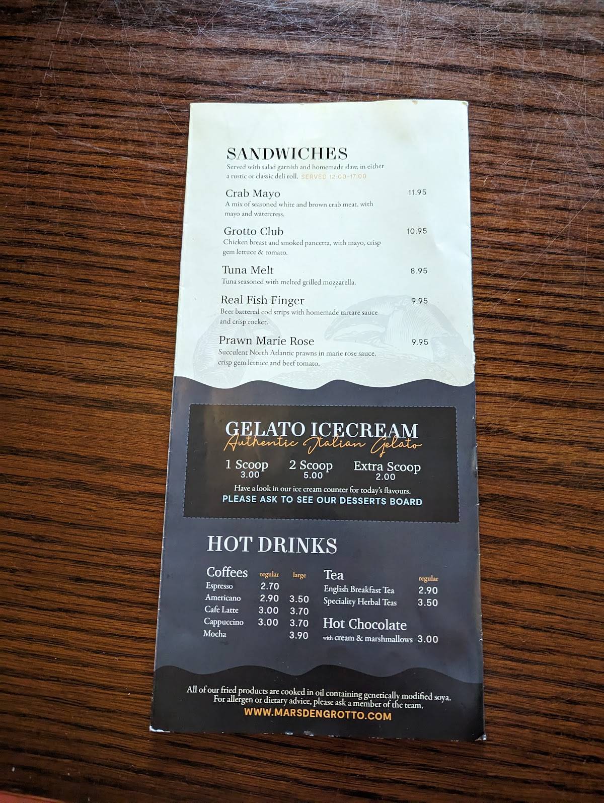 Menu at Marsden Grotto pub & bar, South Shields