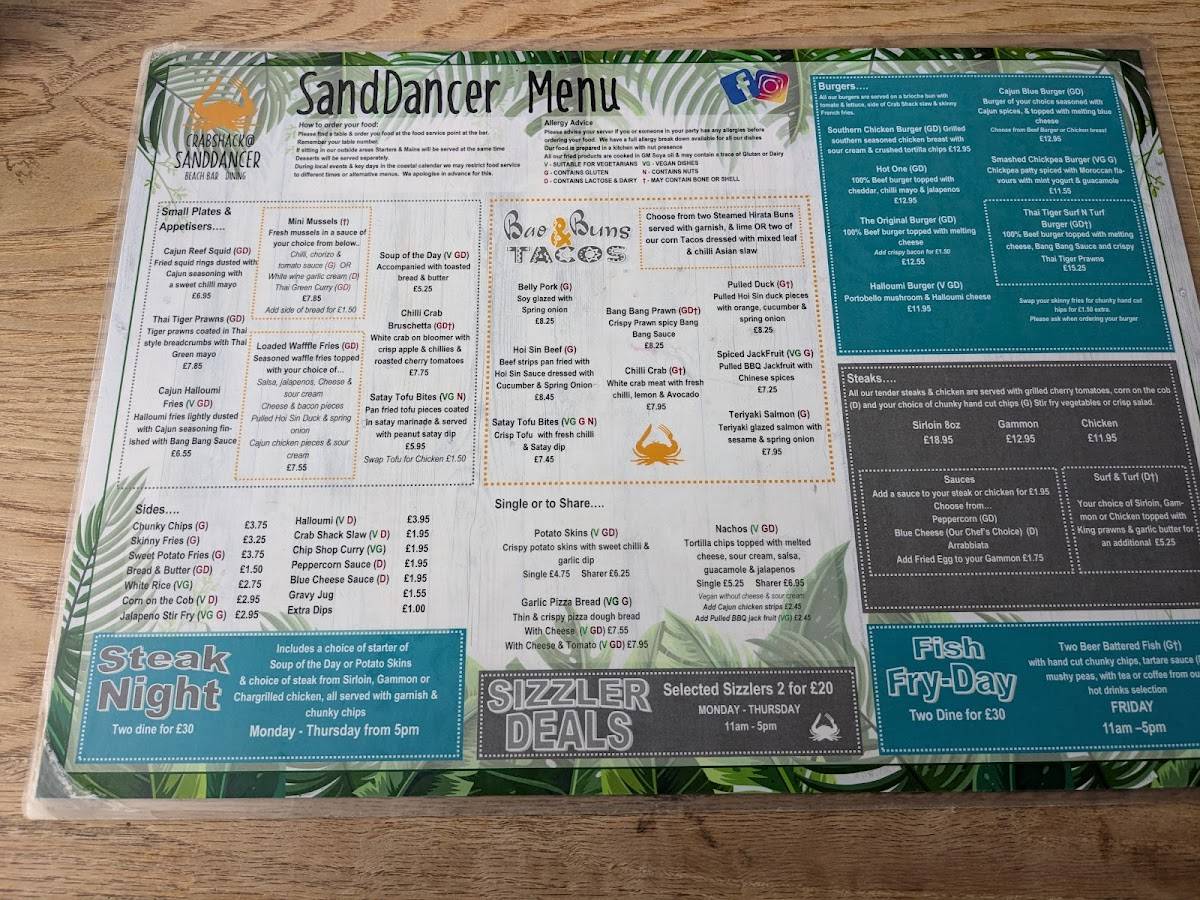 Menu at Sand Dancer pub & bar, South Shields