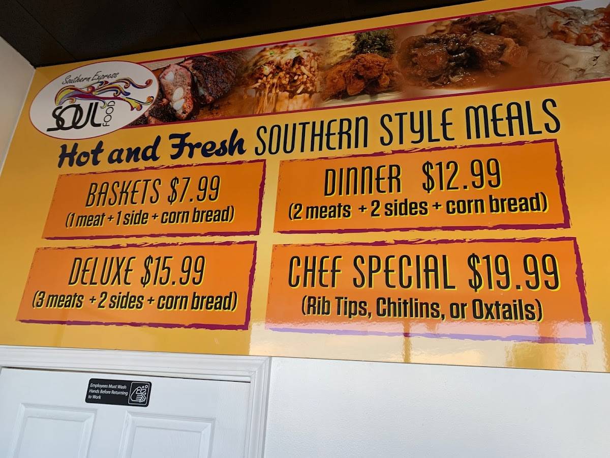 Carta del restaurante southern express soulfood, Winchester
