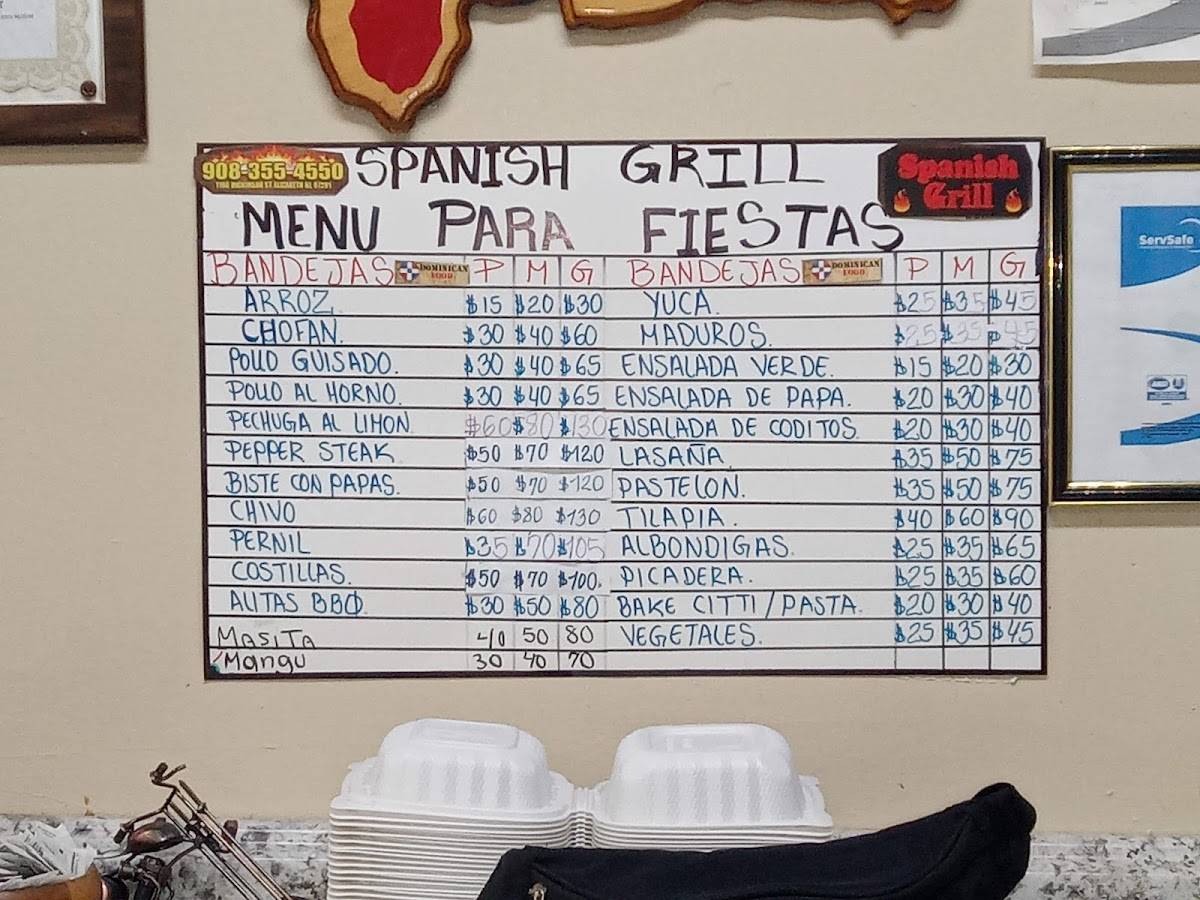 Menu at Spanish Grill restaurant, Elizabeth, Dickinson St A