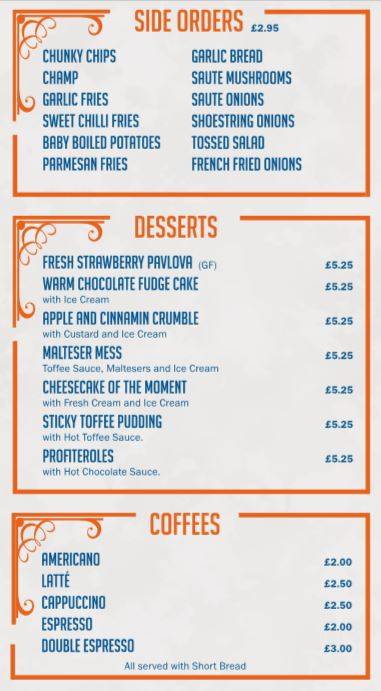 Menu at Sperrin Restaurant, Omagh