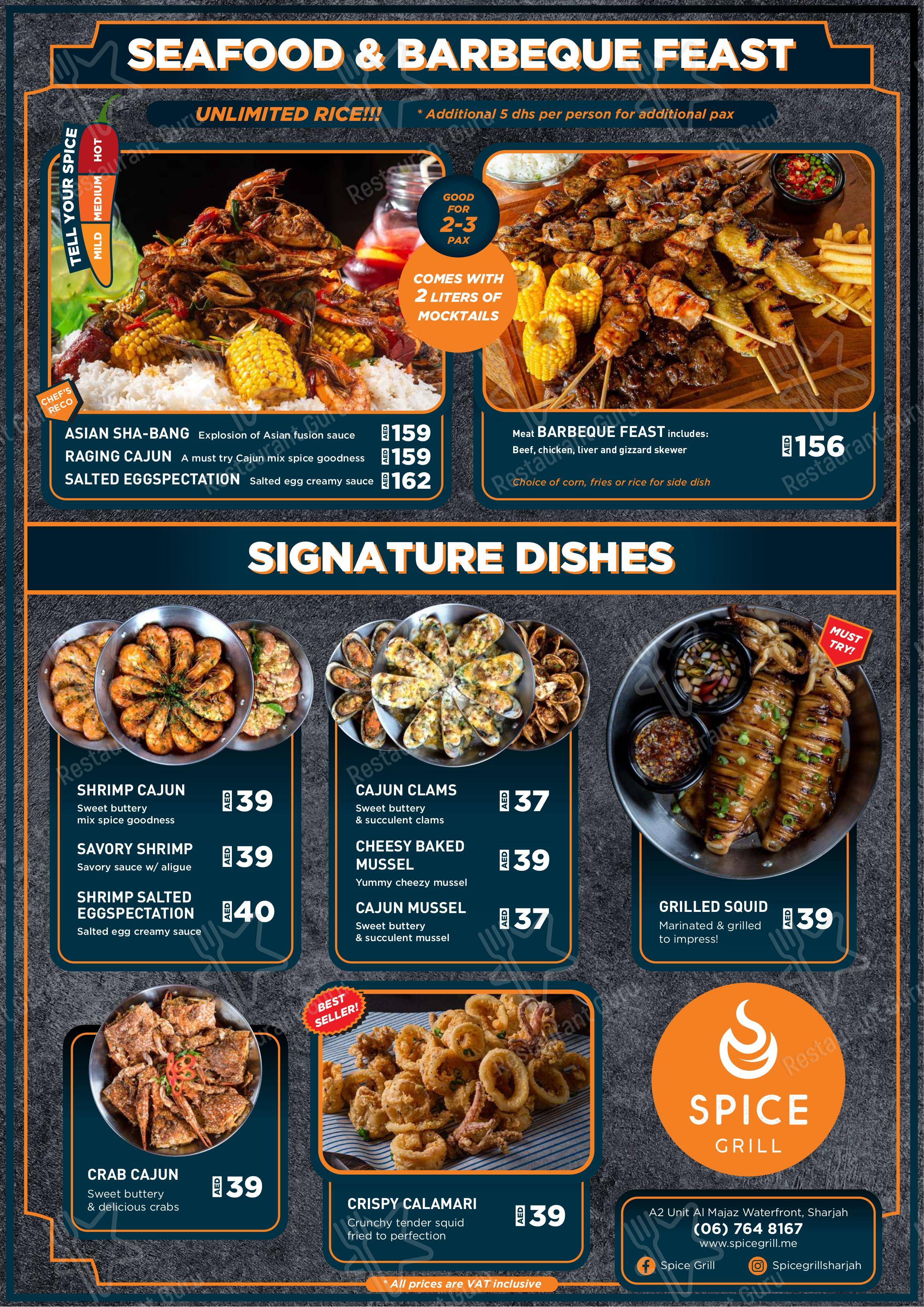 Menu at Spice Grill Seafood Restaurant, Sharjah, A2 Unit