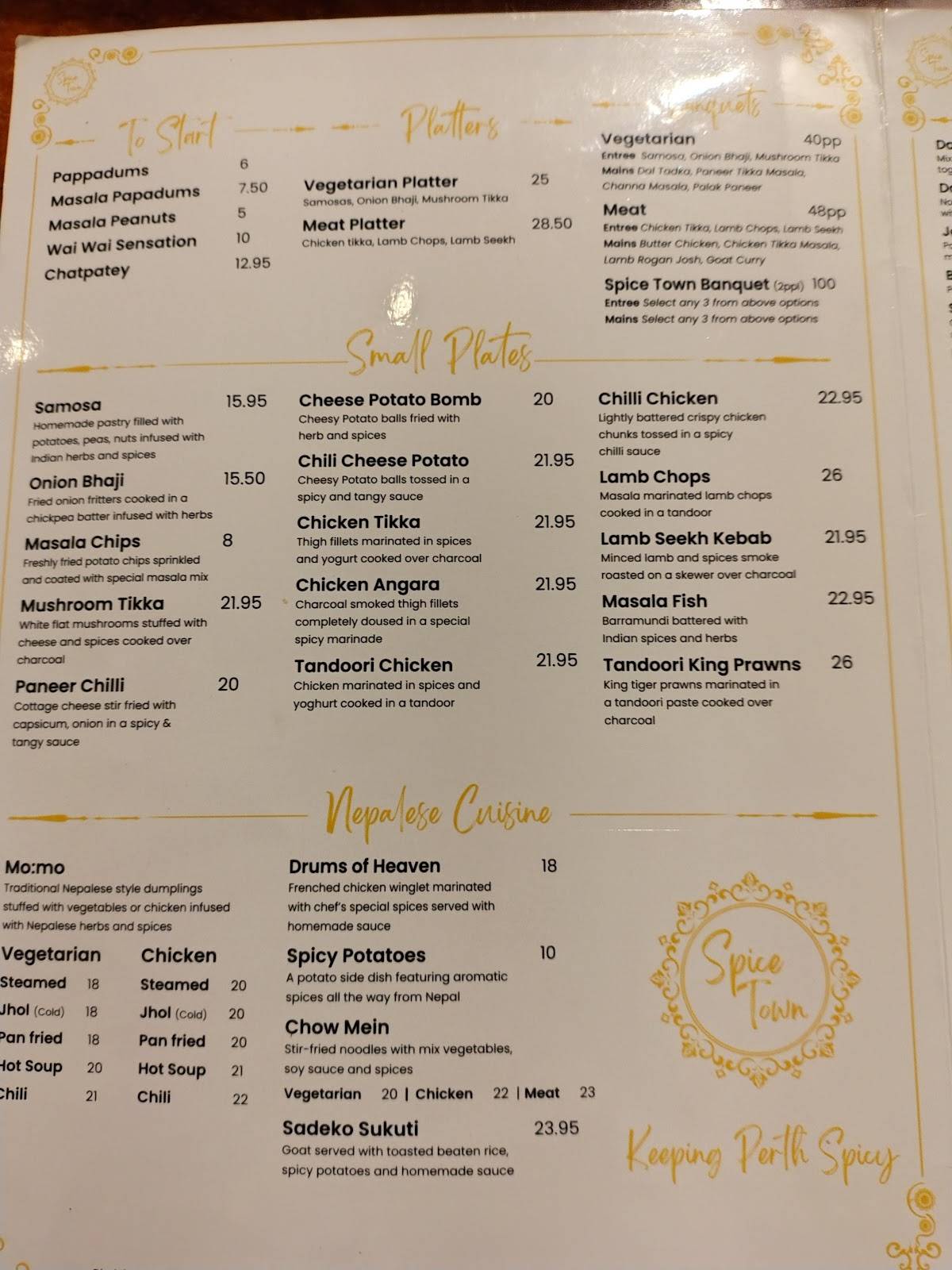 Menu at Spice Town restaurant, Inglewood