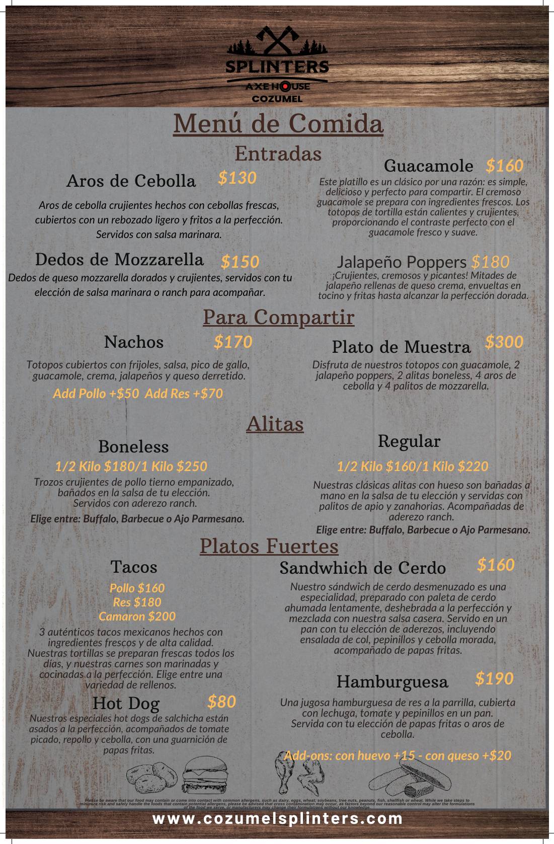 Menu at Splinters Sports Bar & Grill Cozumel, San Miguel de Cozumel
