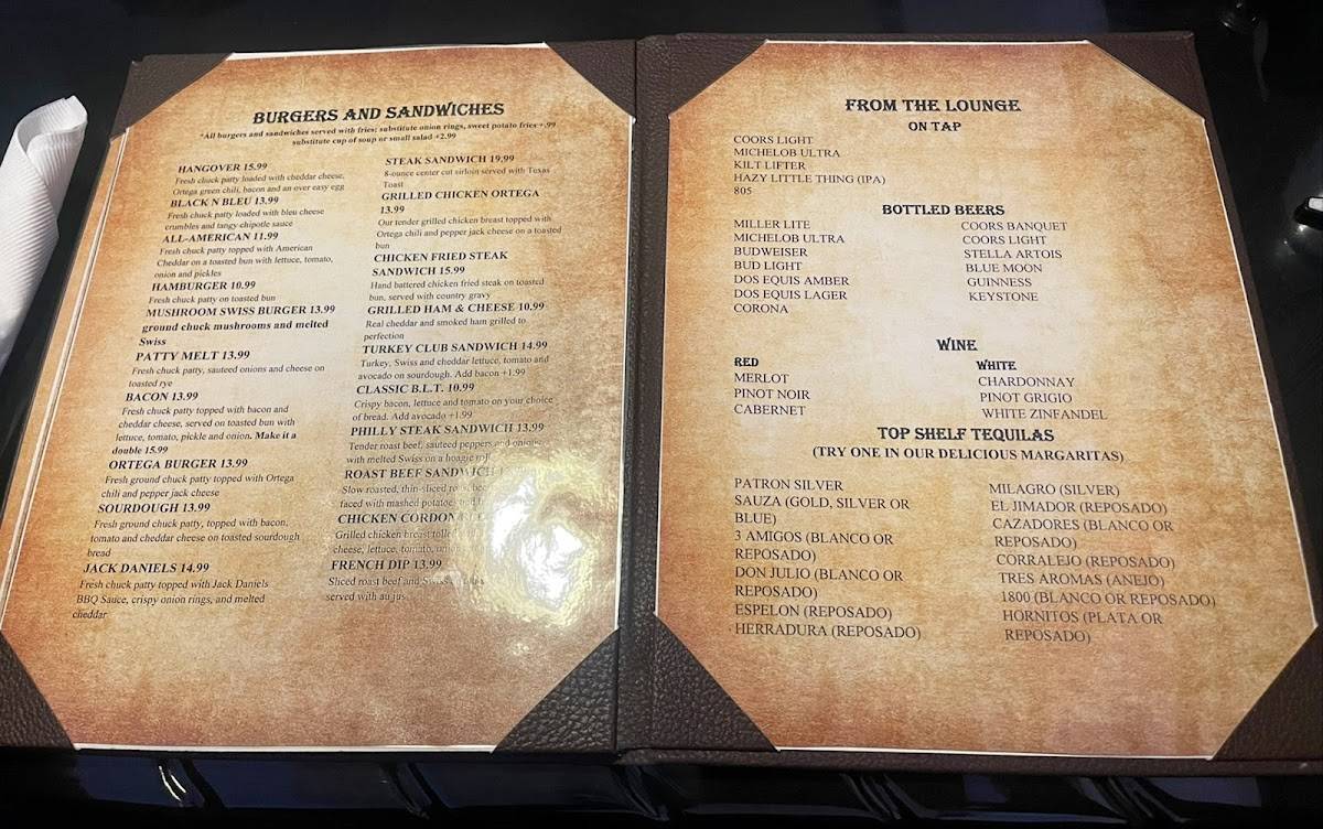 Menu at Safire Restaurant & Lounge, Springerville