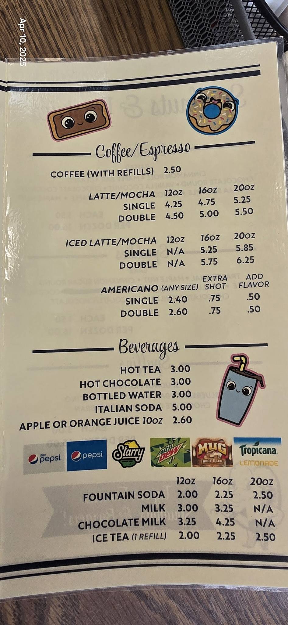 Menu at Spudnut Shop restaurant, Richland