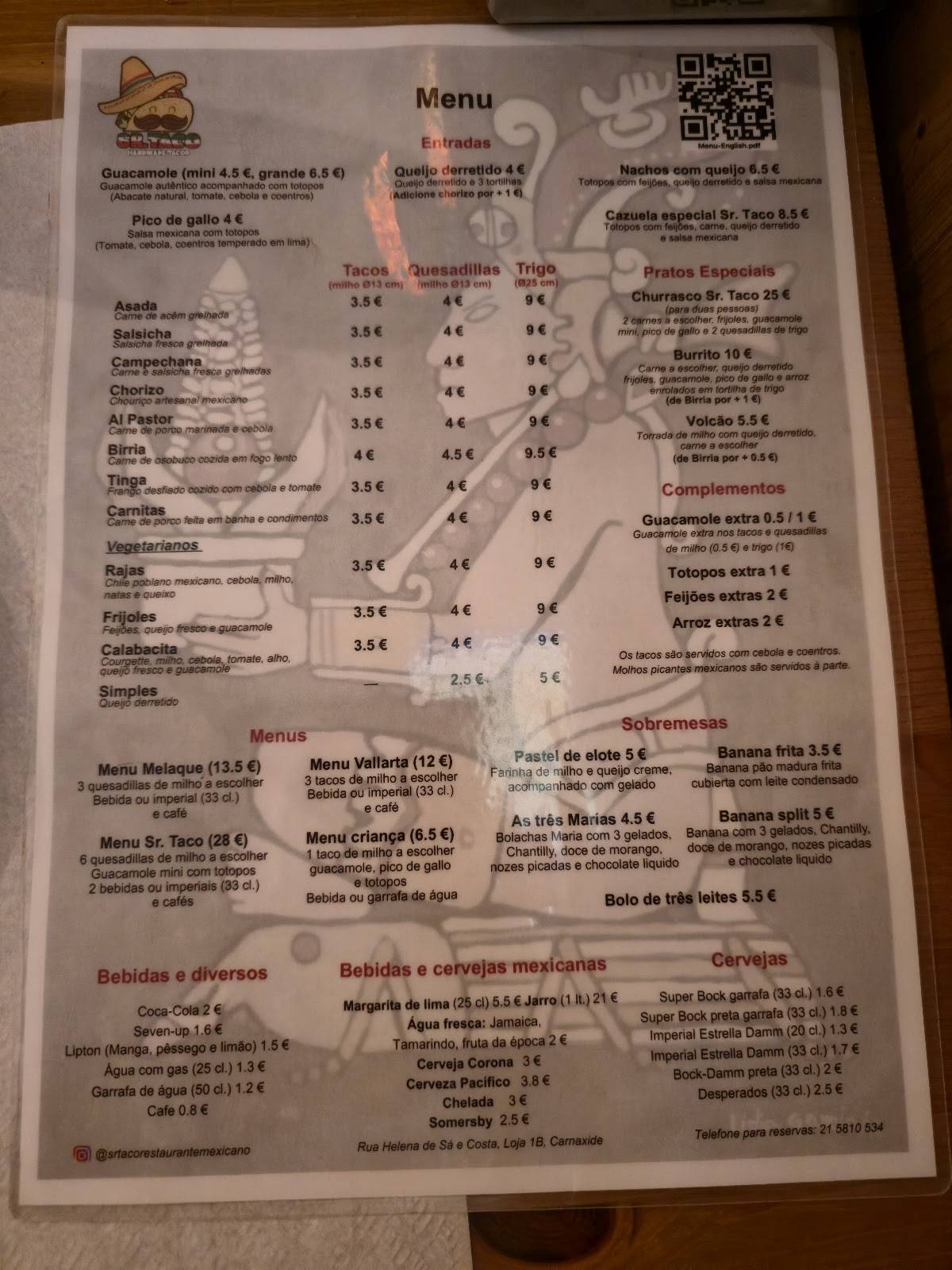Menu em Sr. Taco restaurante, Carnaxide