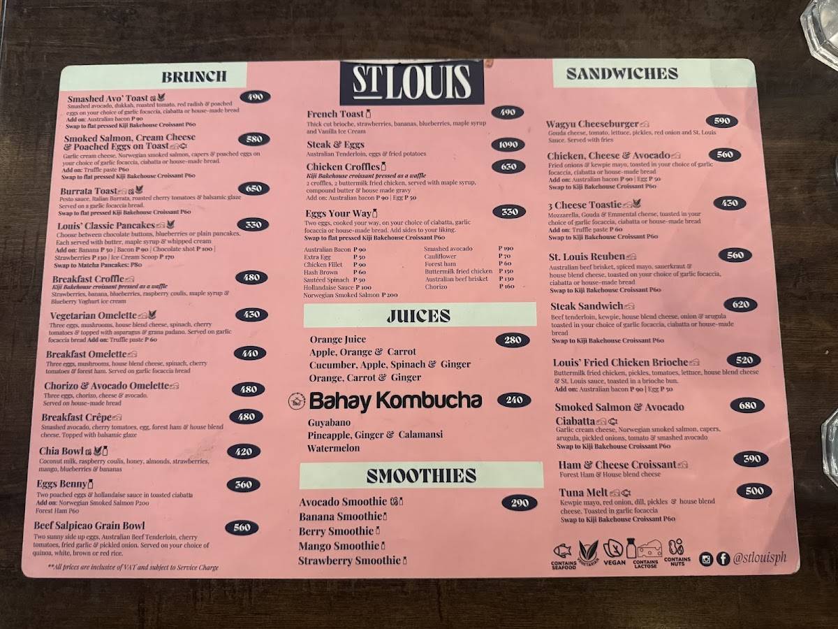 Menu at St. Louis restaurant, Taguig, Unit 104-A