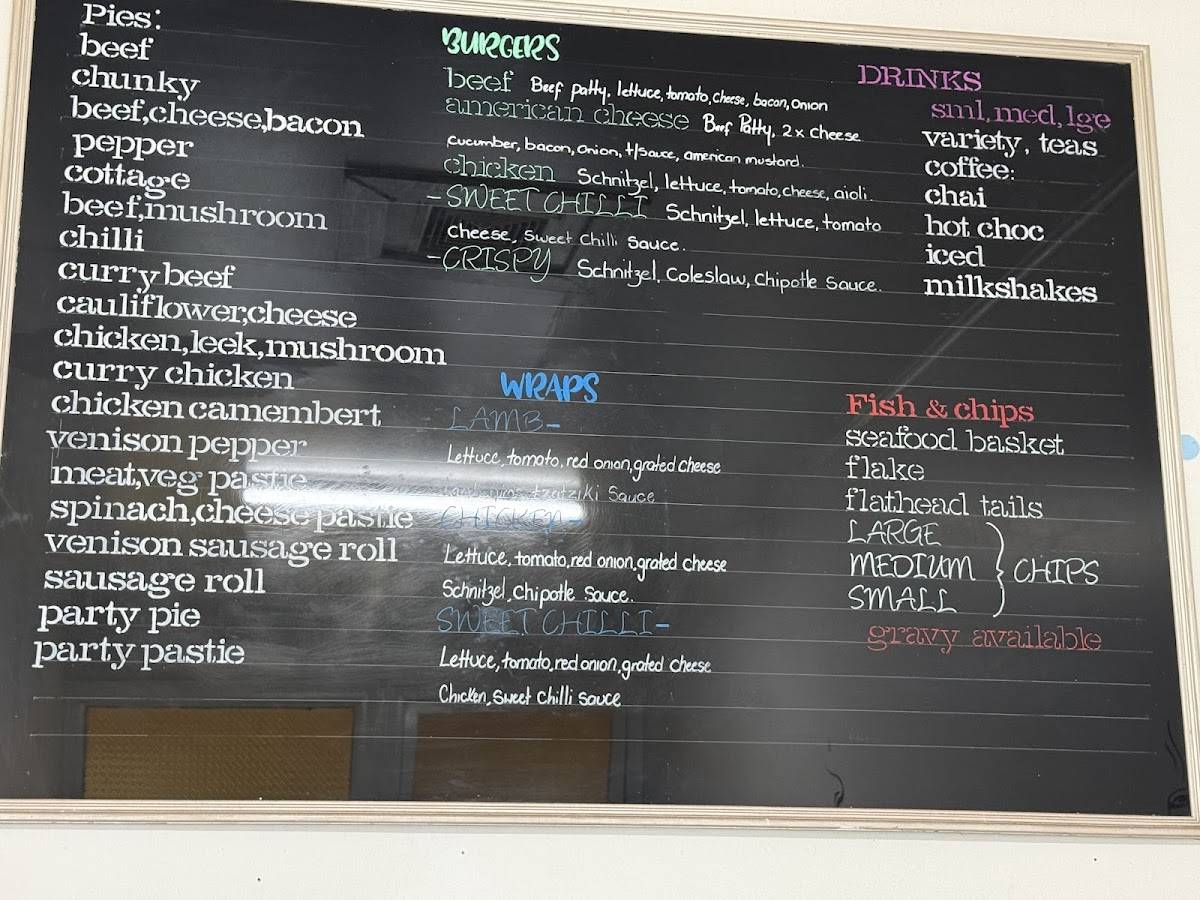 Menu at St Marys Bakery, Saint Marys