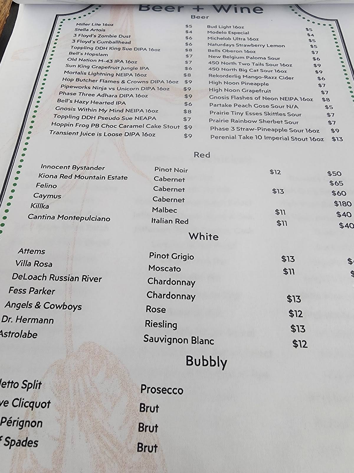 Menu at Stacks Bar and Grill, Valparaiso