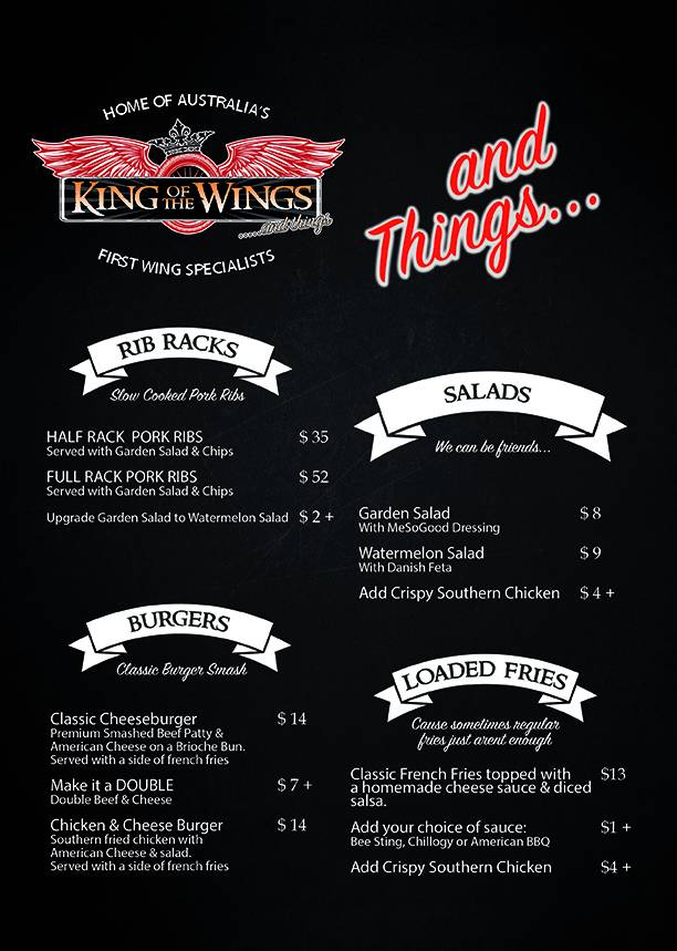 Menu at King Of The Wings restaurant, Stafford, 1/240 Stafford Rd