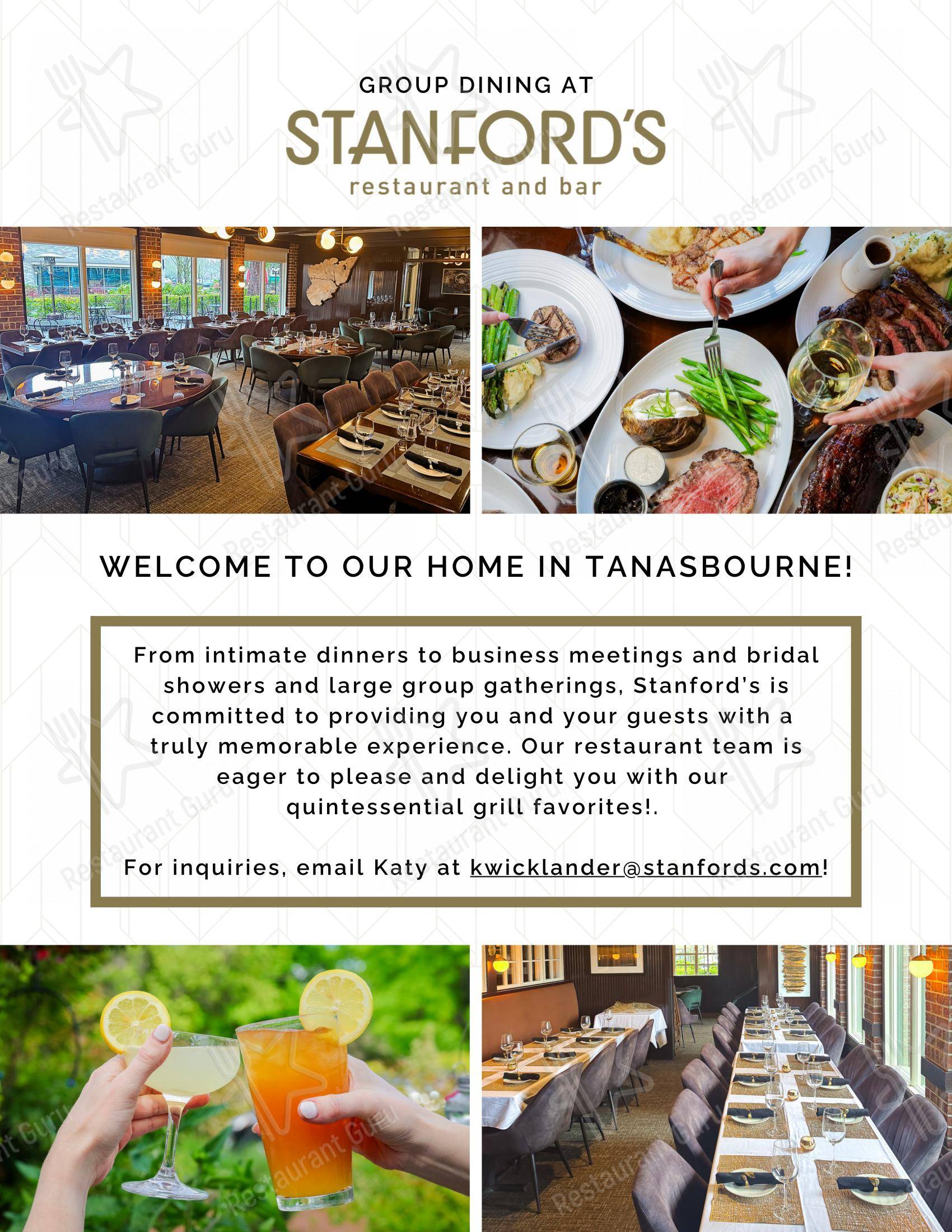 Menu at Stanford's Tanasbourne steakhouse, Hillsboro