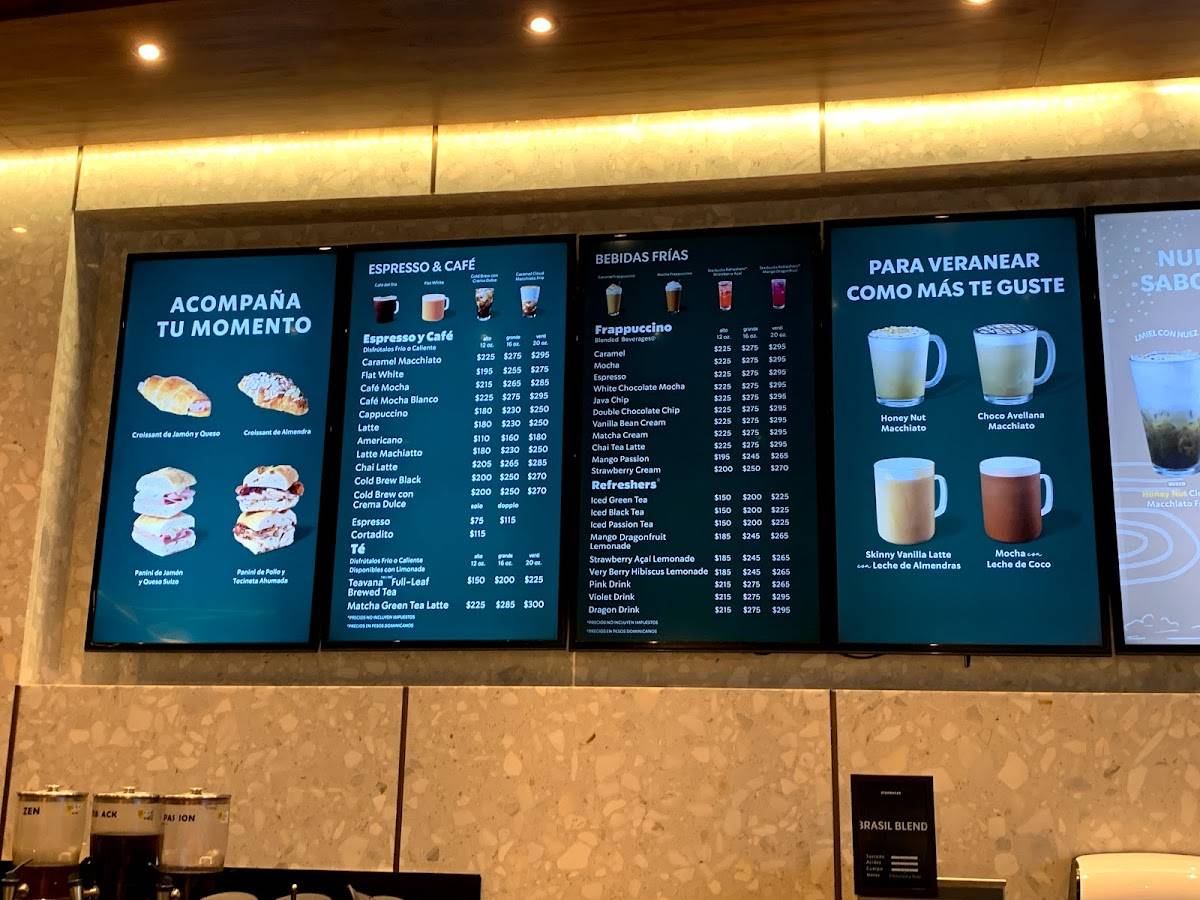 Menu at Starbucks cafe, Santo Domingo, Downtown Center