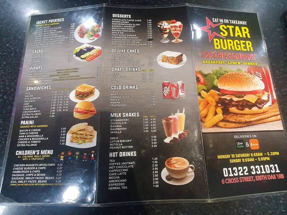 Menu at Starburgers Erith fast food, Erith, 6 Cross St