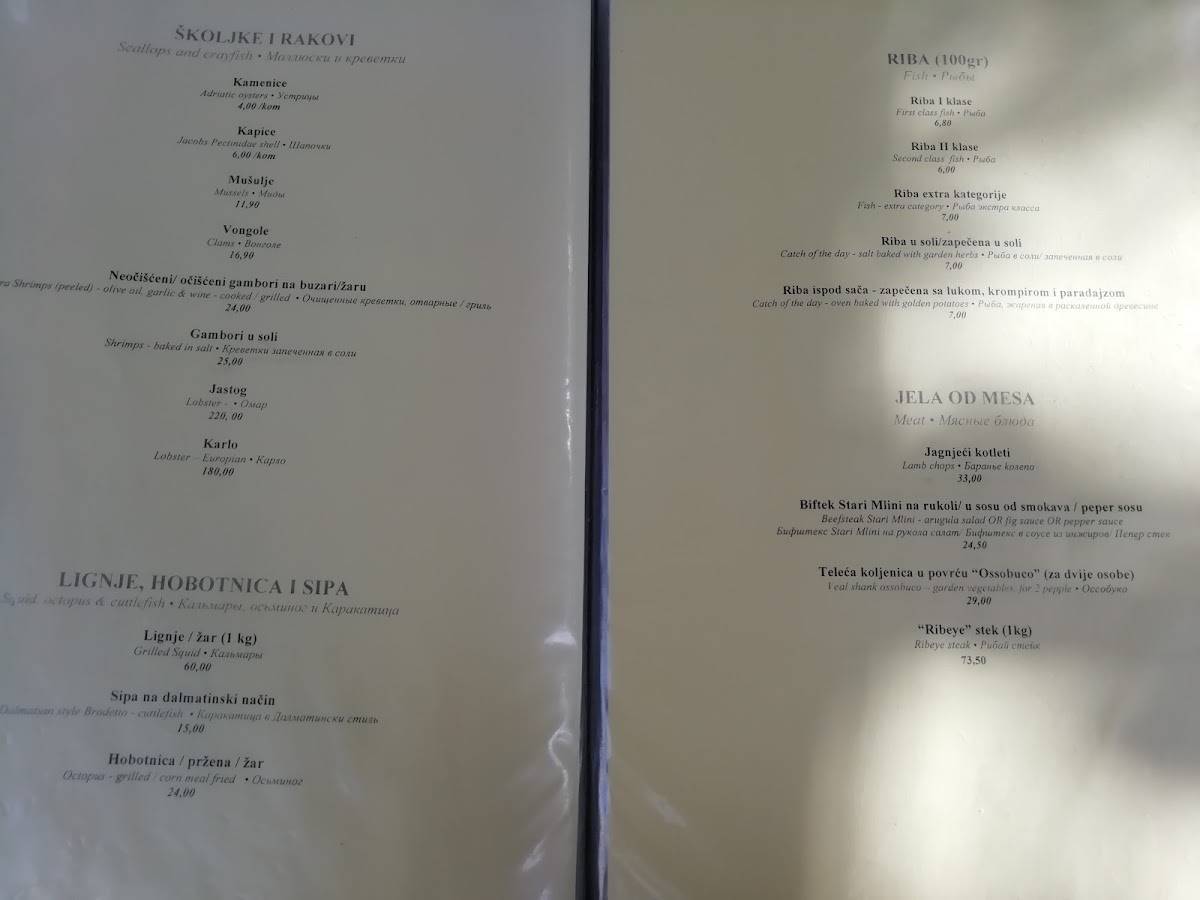 Menu at Stari Mlini restaurant, Dobrota, Dobrota - Ljuta BB