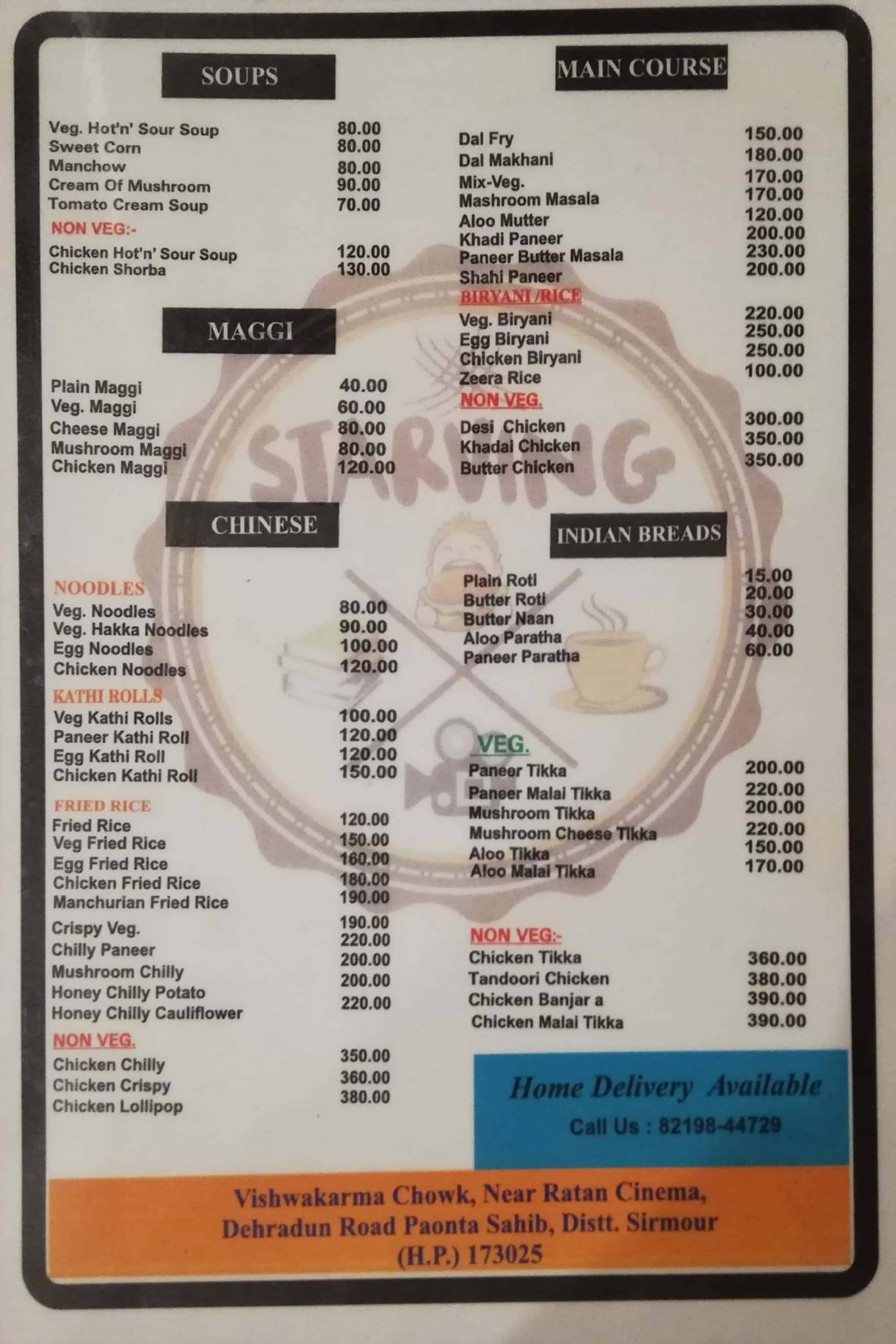 Menu at Starving Café & Lounge - Cafe & Lounge in Paonta Sahib, Paonta ...