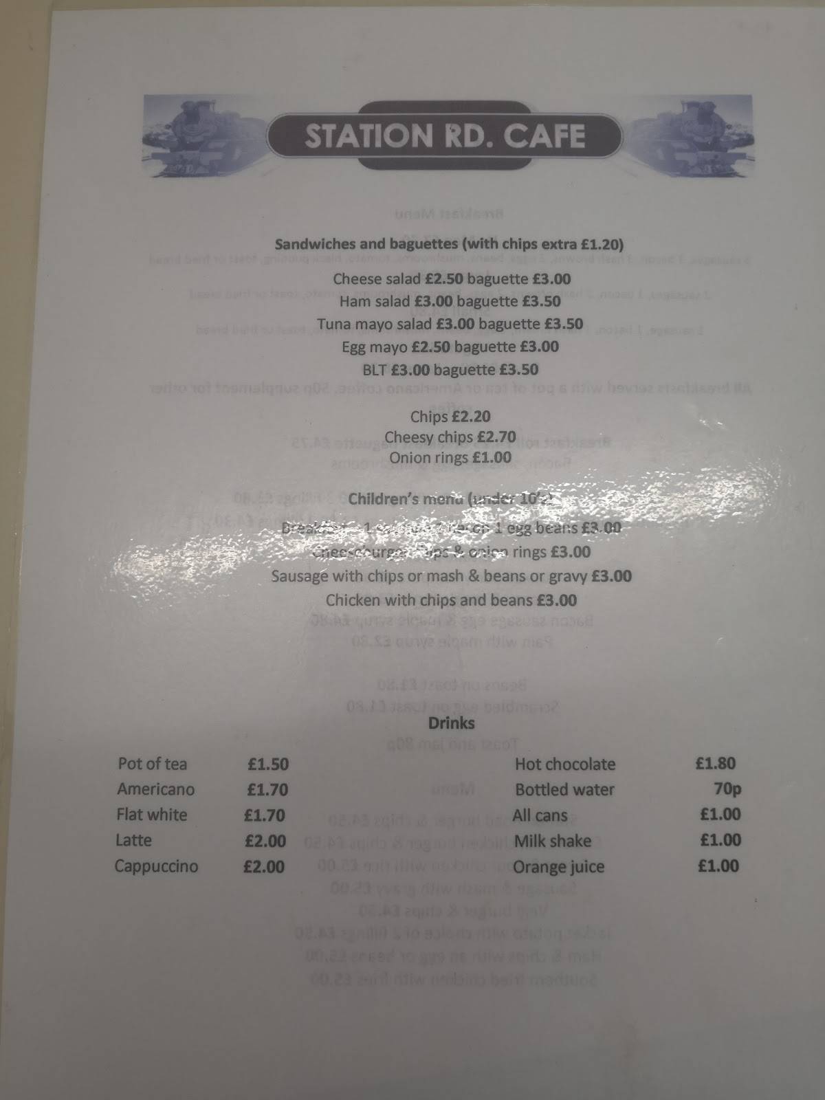 Menu at Station Cafe, Aberteifi