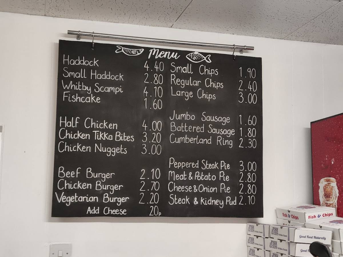 Menu at Staveley Chippy fast food, Staveley