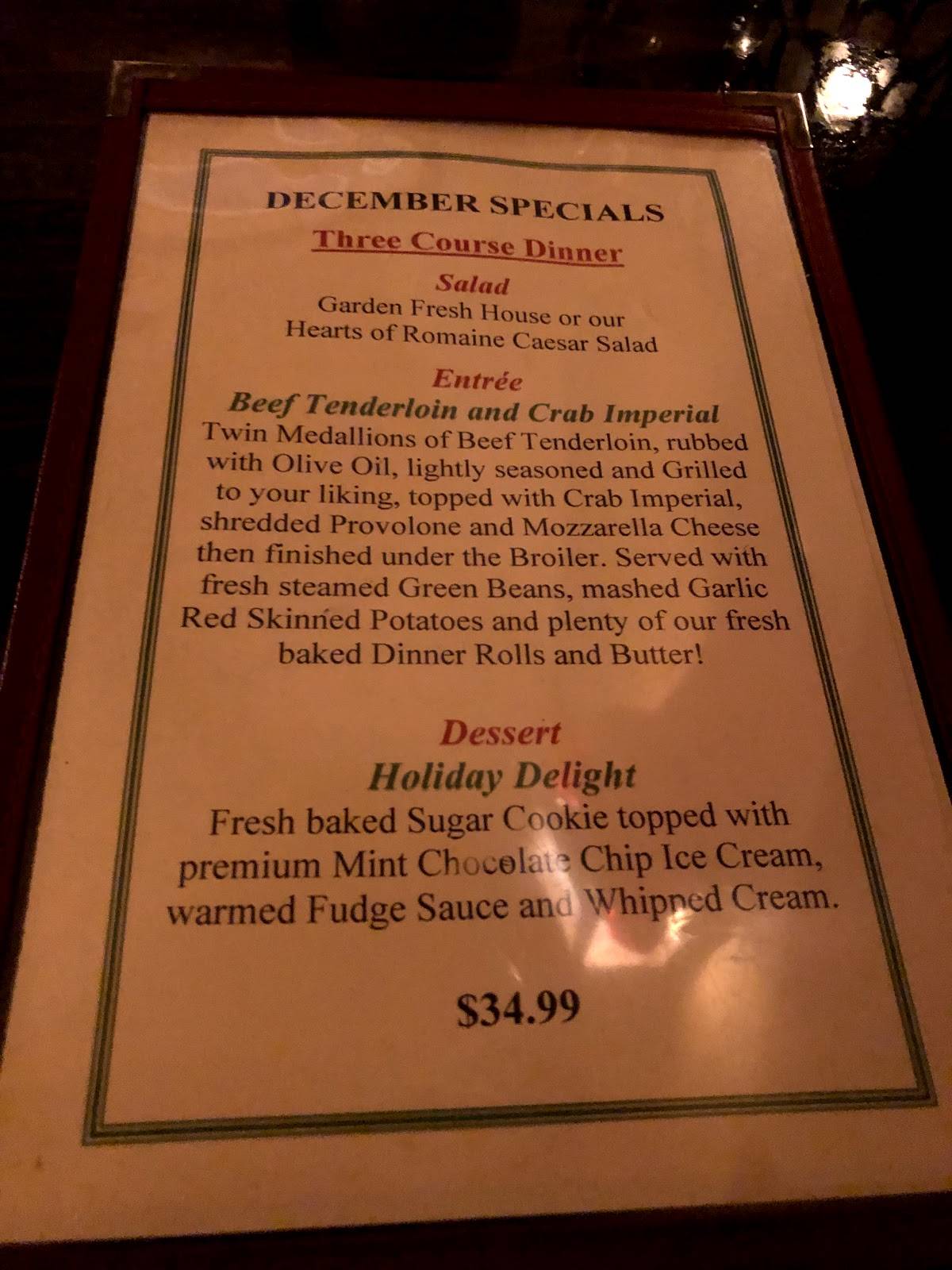 Menu at Aberdeen Barn Steakhouse, Williamsburg, Richmond Rd