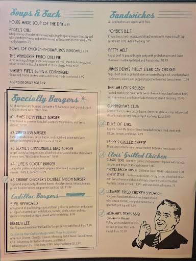 Menu at Angel's Diner steakhouse, McAlester, S George Nigh Expy