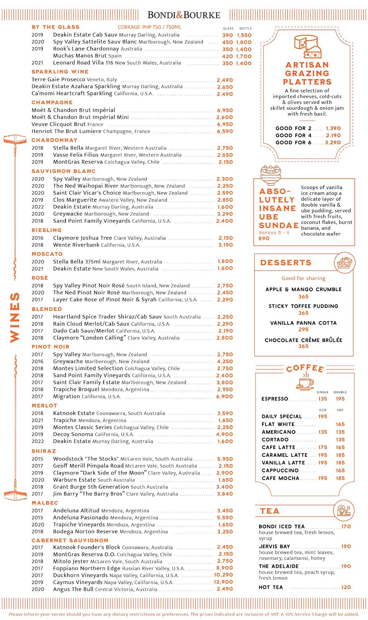 Menu at Bondi&Bourke steakhouse, Makati, Cattleya Condominium
