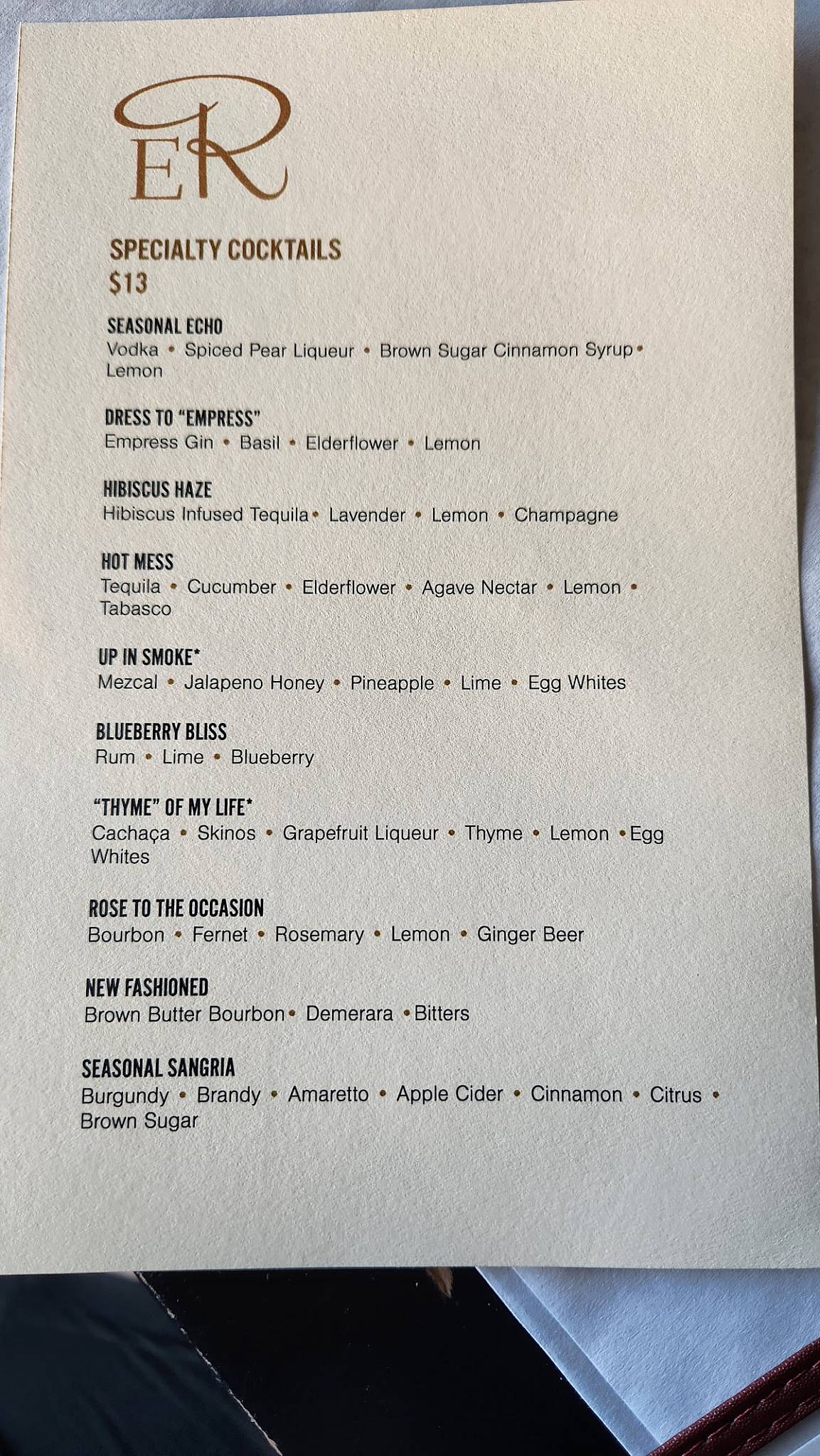 Menu at Echo & Rig steakhouse, Las Vegas