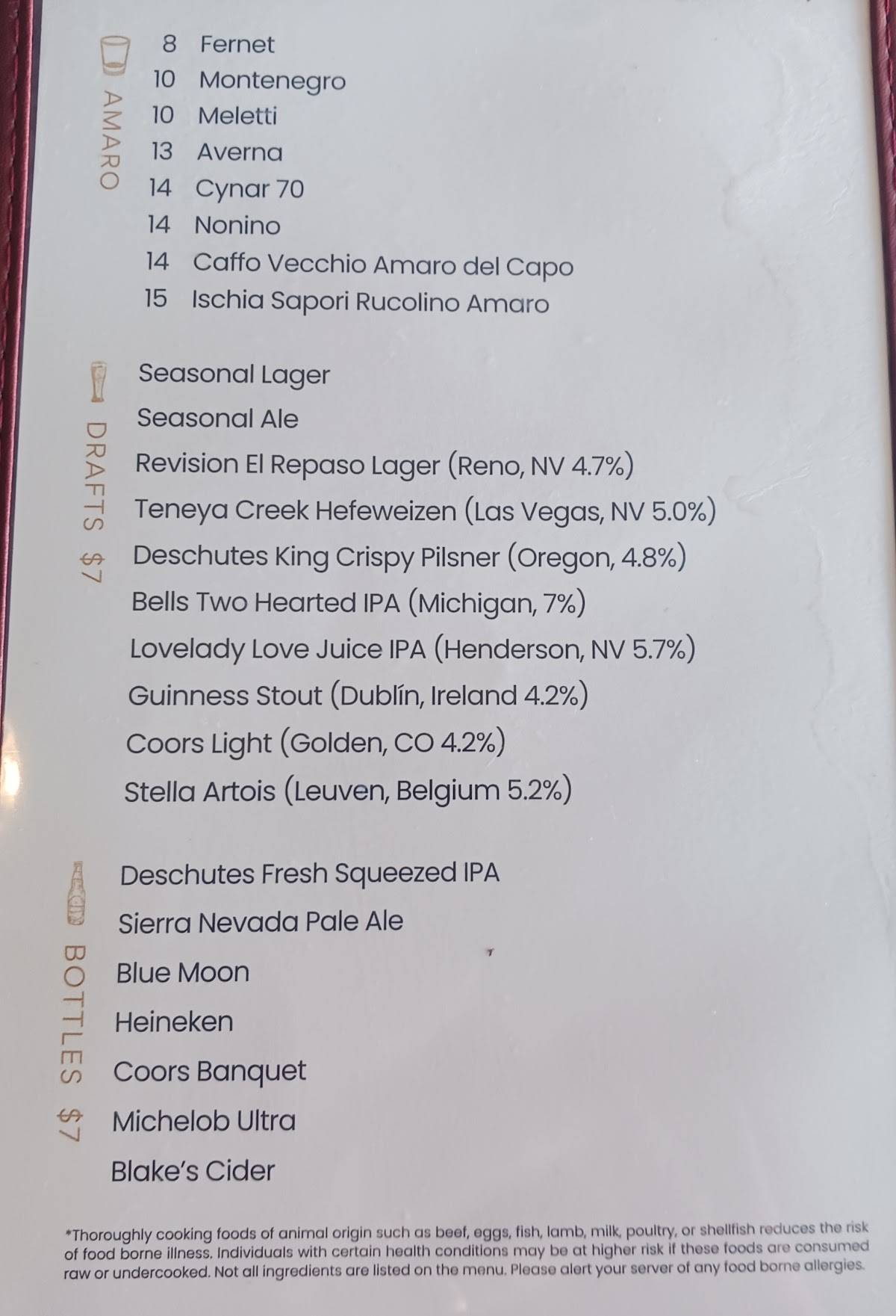 Menu at Echo & Rig steakhouse, Las Vegas