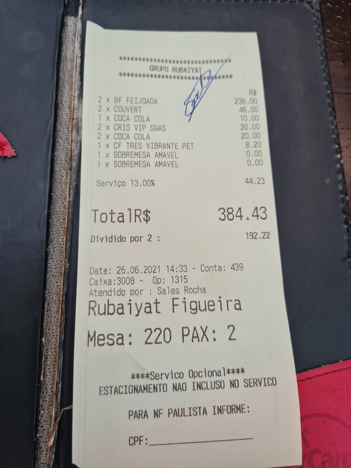 Menu at A Figueira Rubaiyat steakhouse, São Paulo