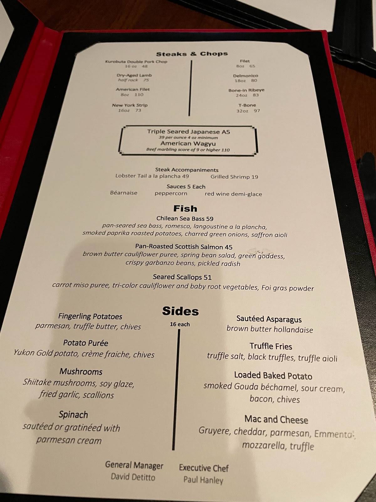 Menu at Gordon Ramsay Steak steakhouse, Atlantic City