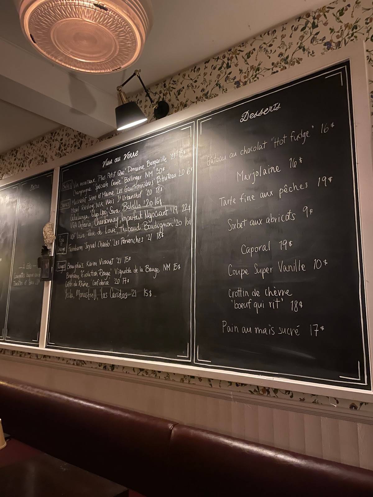 Menu at Joe Beef steakhouse, Montréal