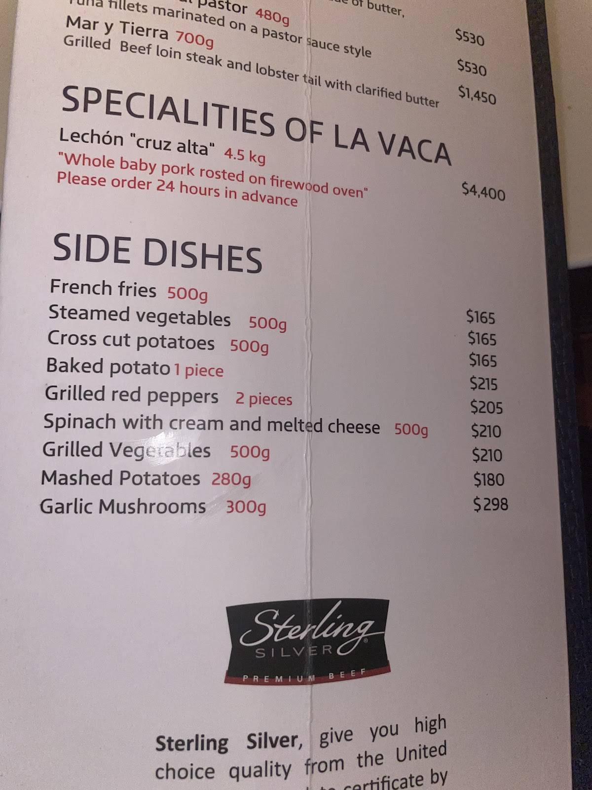Menu at La Vaca Argentina Steak House steakhouse, Puerto Vallarta, Av ...