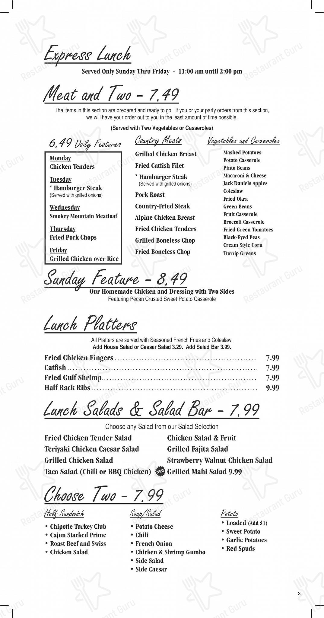 Menu at Legends Steakhouse, Smyrna
