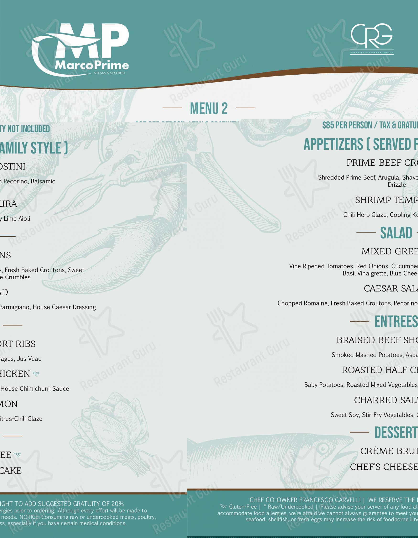 Menu at Marco Prime Steak & Seafood Restaurant, Marco Island