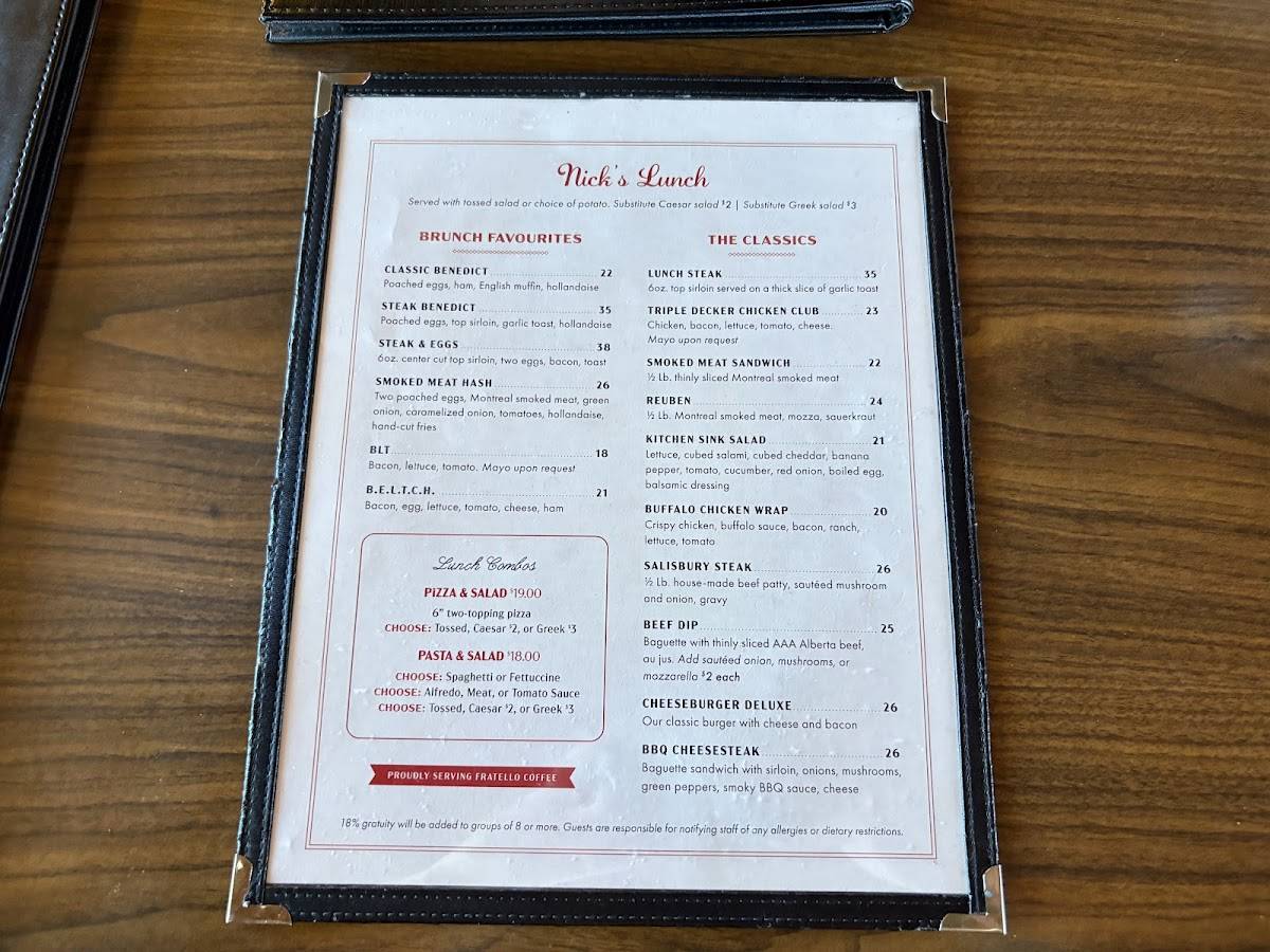 Menu at Nick's Steakhouse & Pizza, Calgary