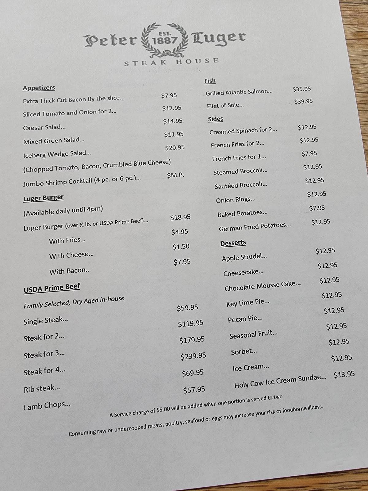 Menu at Peter Luger Steak House steakhouse, New York City, 178 Broadway