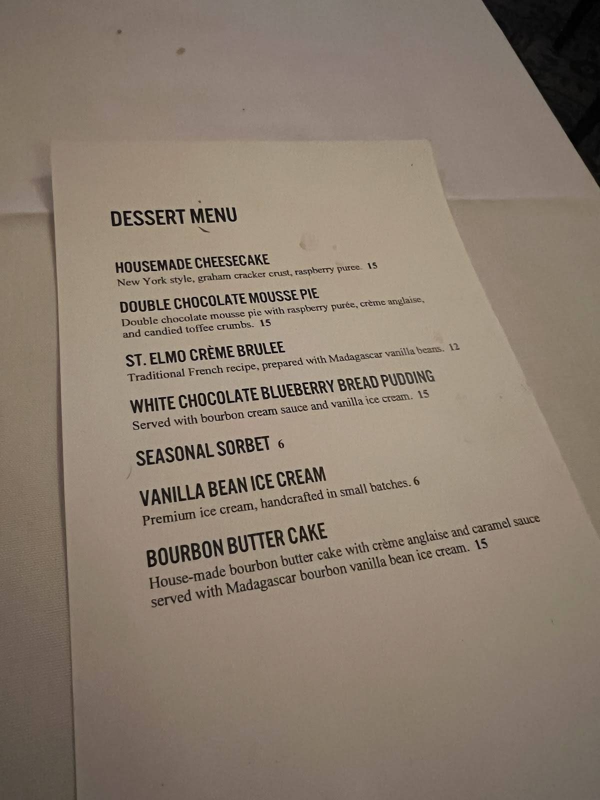 Menu at St. Elmo Steak House steakhouse, Indianapolis