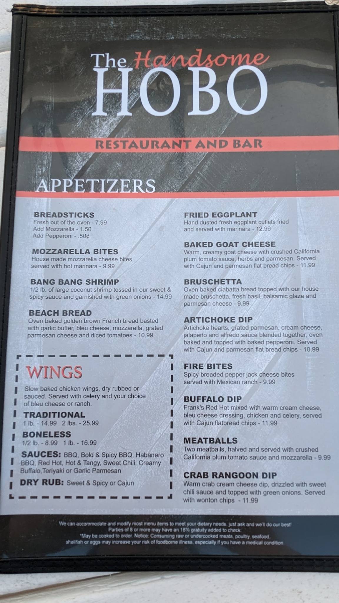 Menu at The Handsome Hobo Restaurant & Bar, Muskegon