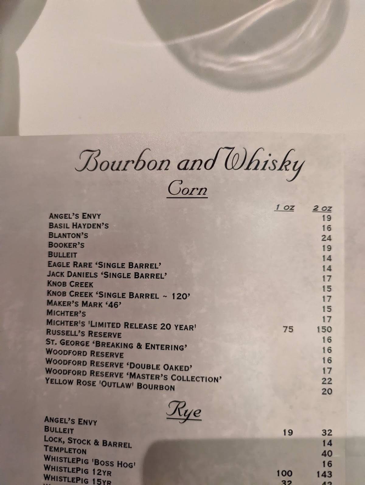 Menu at Vic & Anthony's Steakhouse, Las Vegas