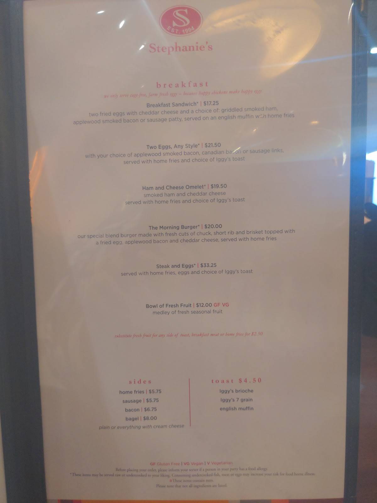 Menu at Stephanie's pub & bar, Boston, Logan Airport Terminal B