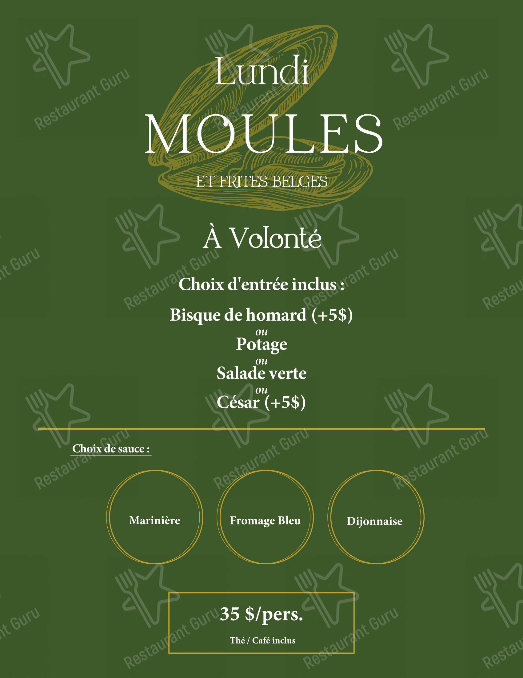 Menu au Steve Steakhouse, Saint-Jean-sur-Richelieu