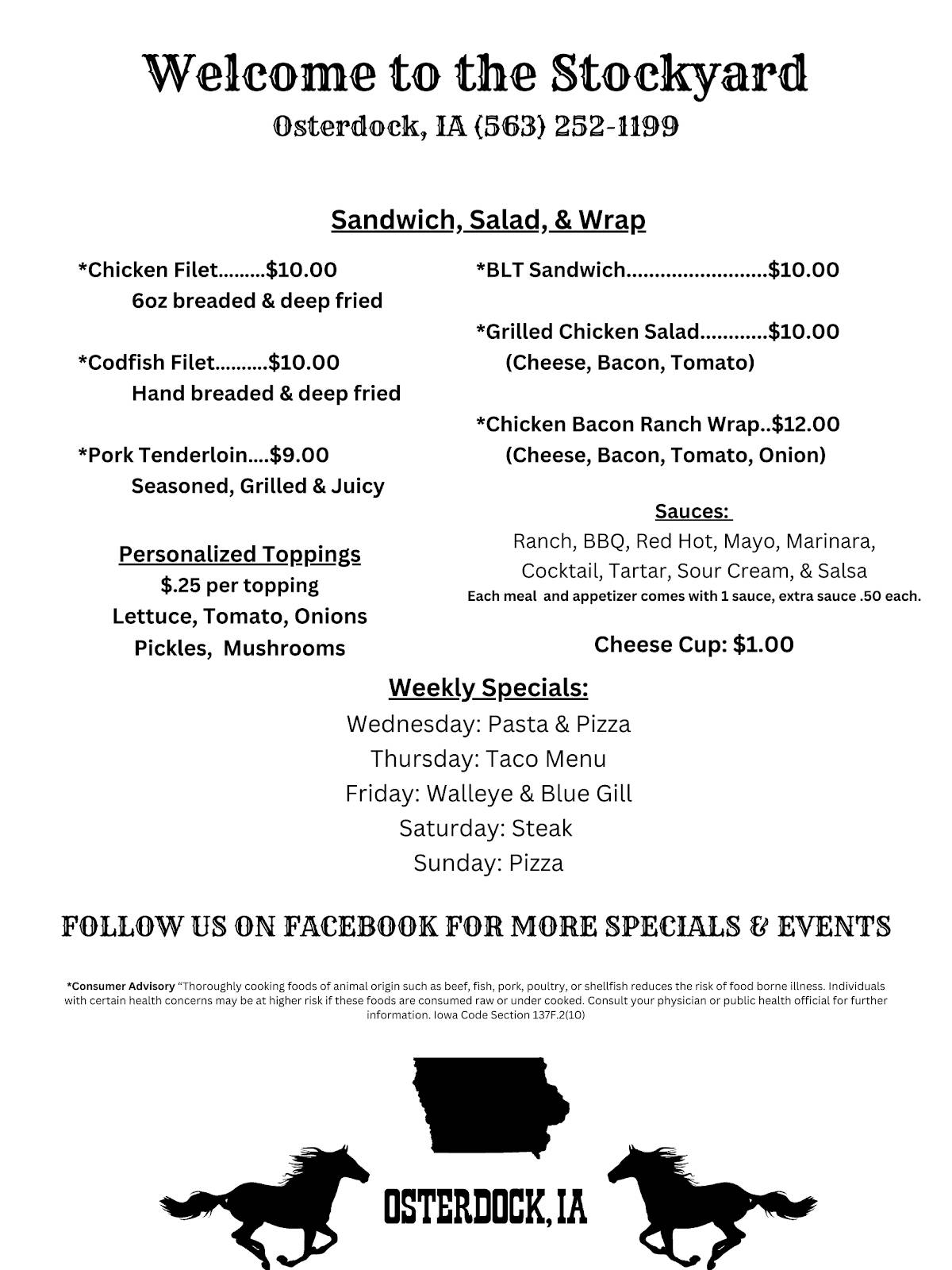 Menu at Stockyard Restaurant and Bar, Osterdock